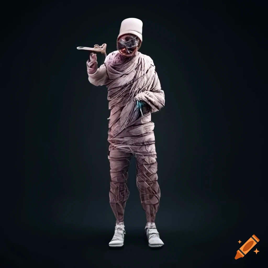 Hip-hop mummy with a backward hat holding a microphone