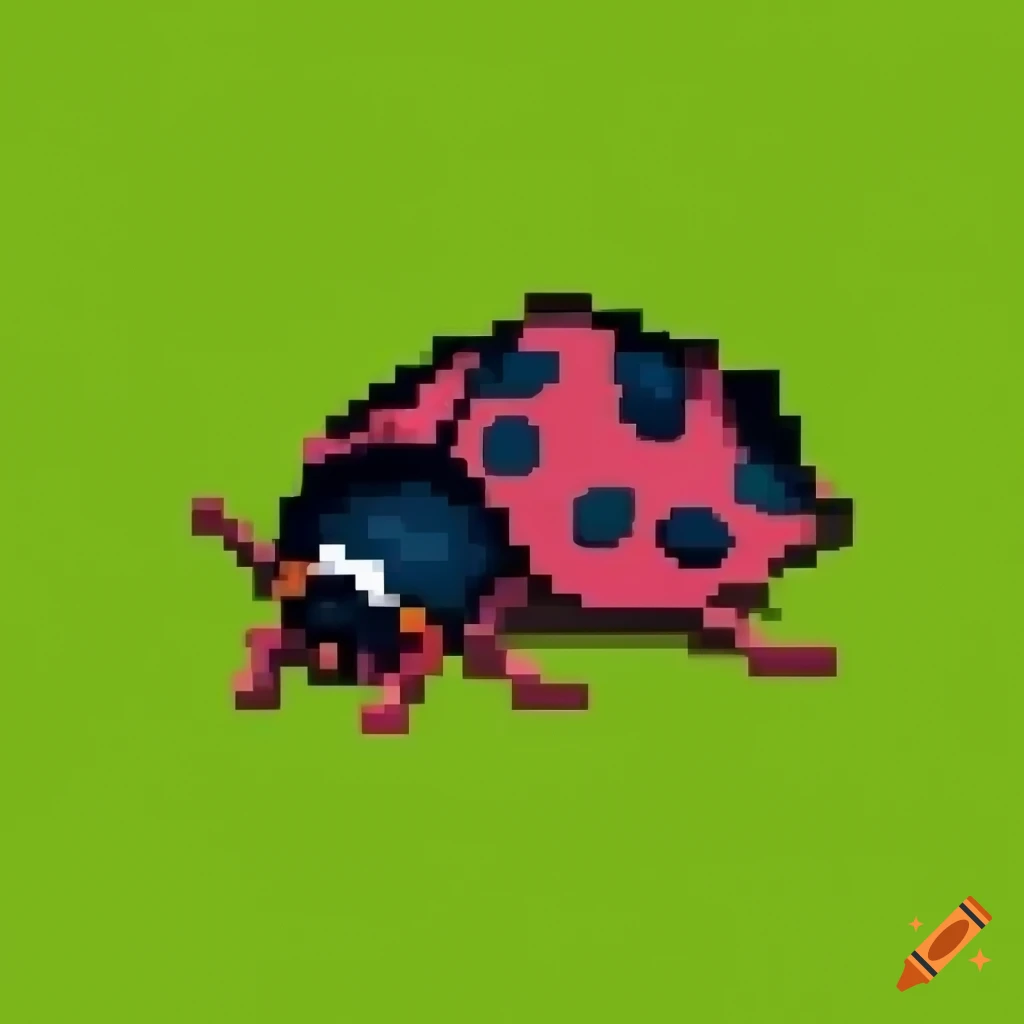 Pixel art of a ladybug in a forest setting on Craiyon
