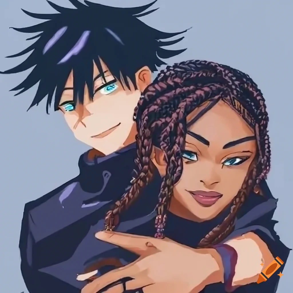 Gojou satoru hugging a woman with braids on Craiyon