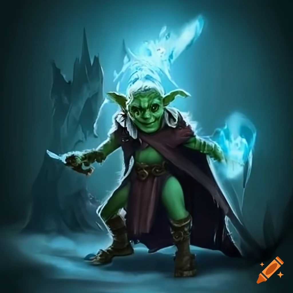 Image of a goblin wizard casting an ice spell