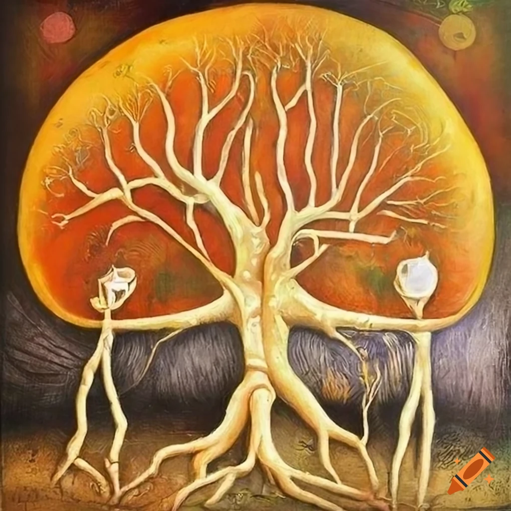 Surreal painting of tree roots by Remedios Varo on Craiyon