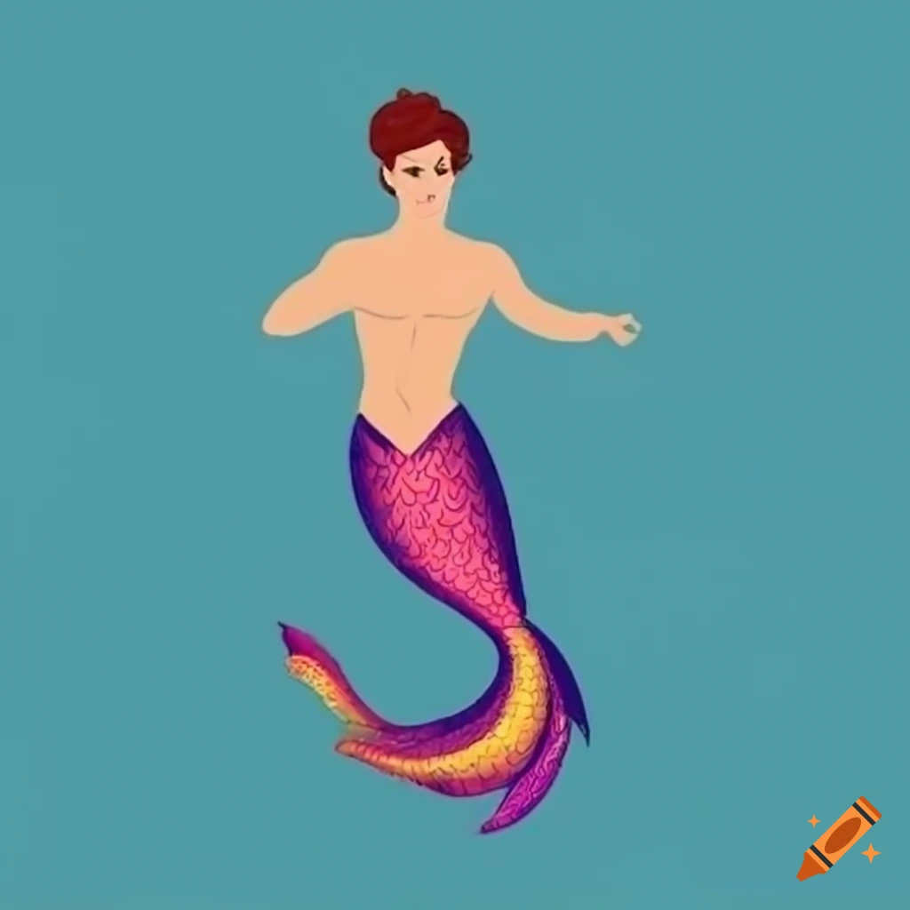 Male mermaid with transparent background
