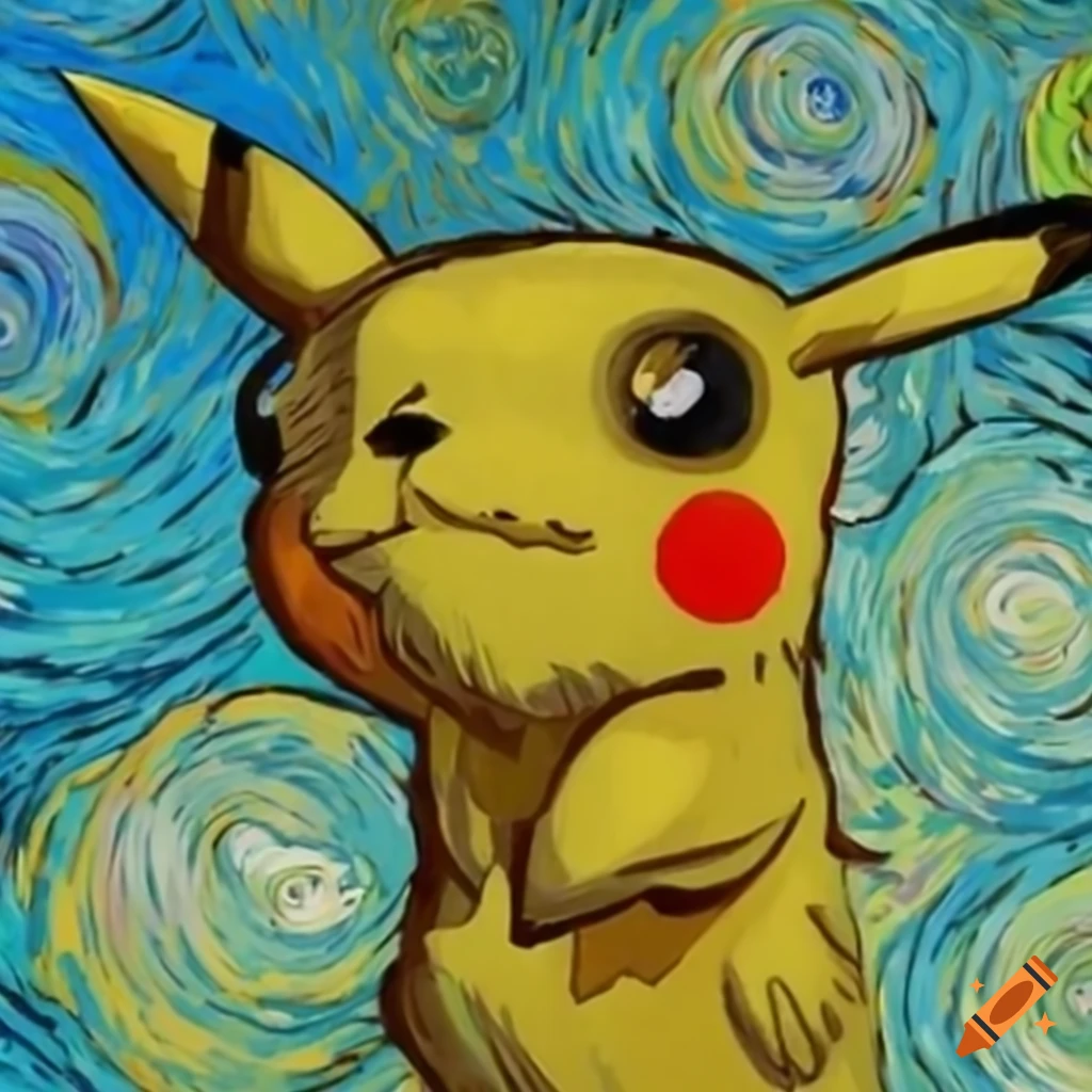 Pikachu in a van gogh-inspired painting