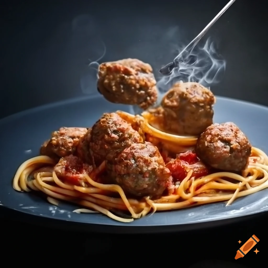 Italian restaurant kitchen with flying spaghetti and frustrated cook on ...