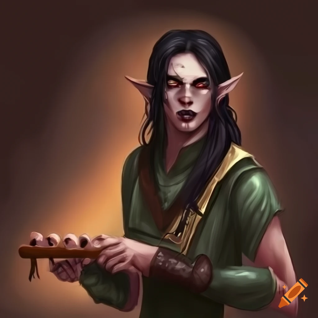 Image of a half-elf playing a pan-flute on Craiyon