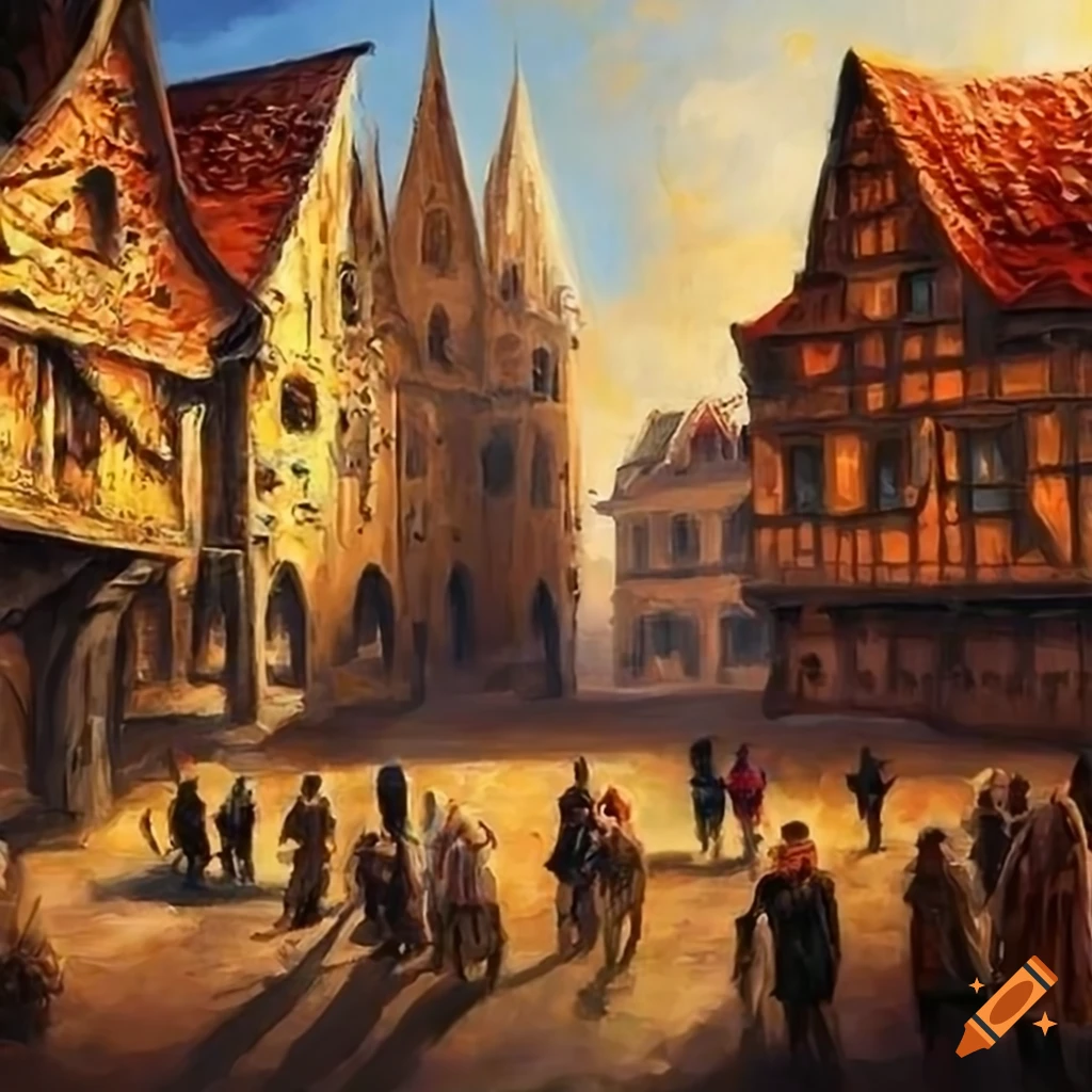 Victorian christmas card of a medieval english town on Craiyon