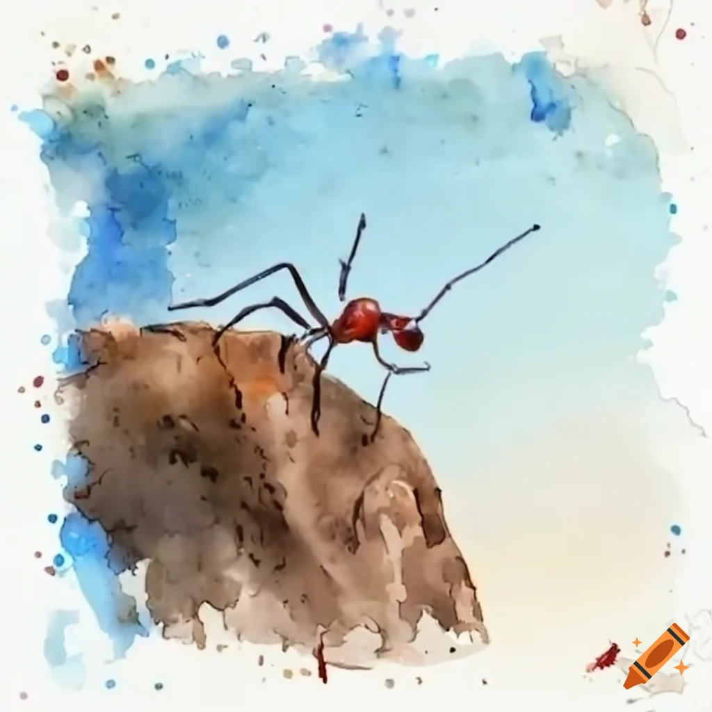 Realistic watercolor and pencil painting of ants on the beach on Craiyon