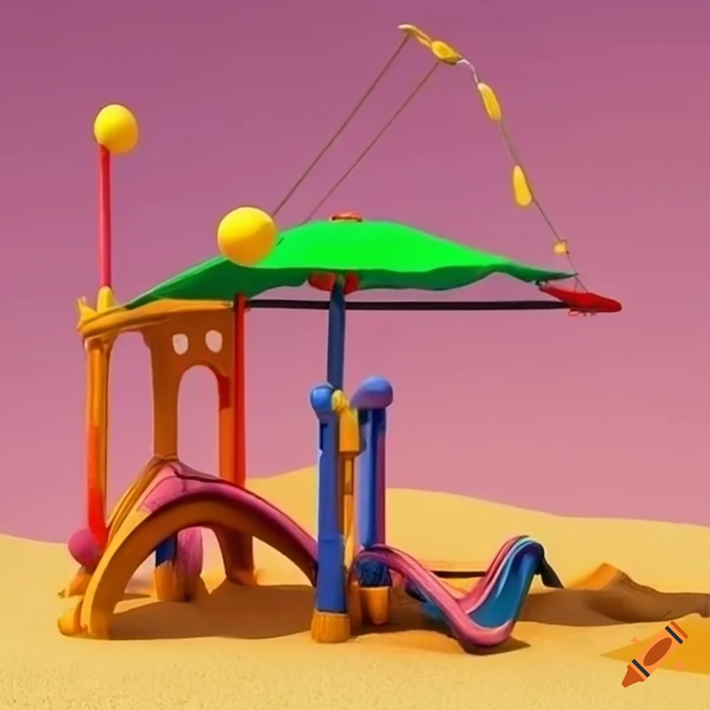 Surrealist and colorful playground on Craiyon