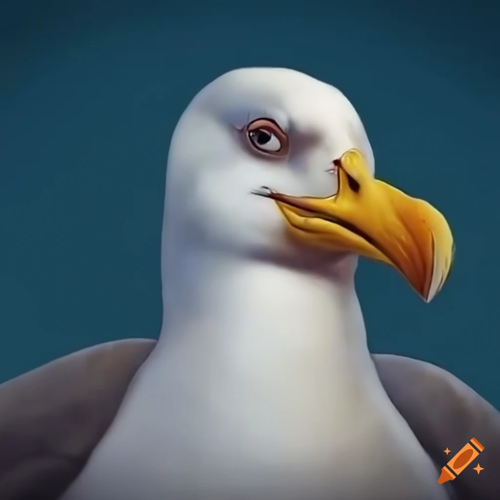 Cartoon seagull screaming on Craiyon