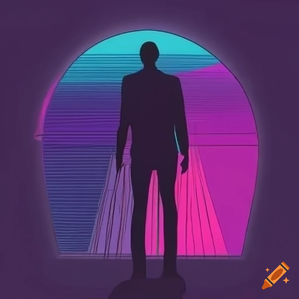 Retrospective synthwave man in white suit
