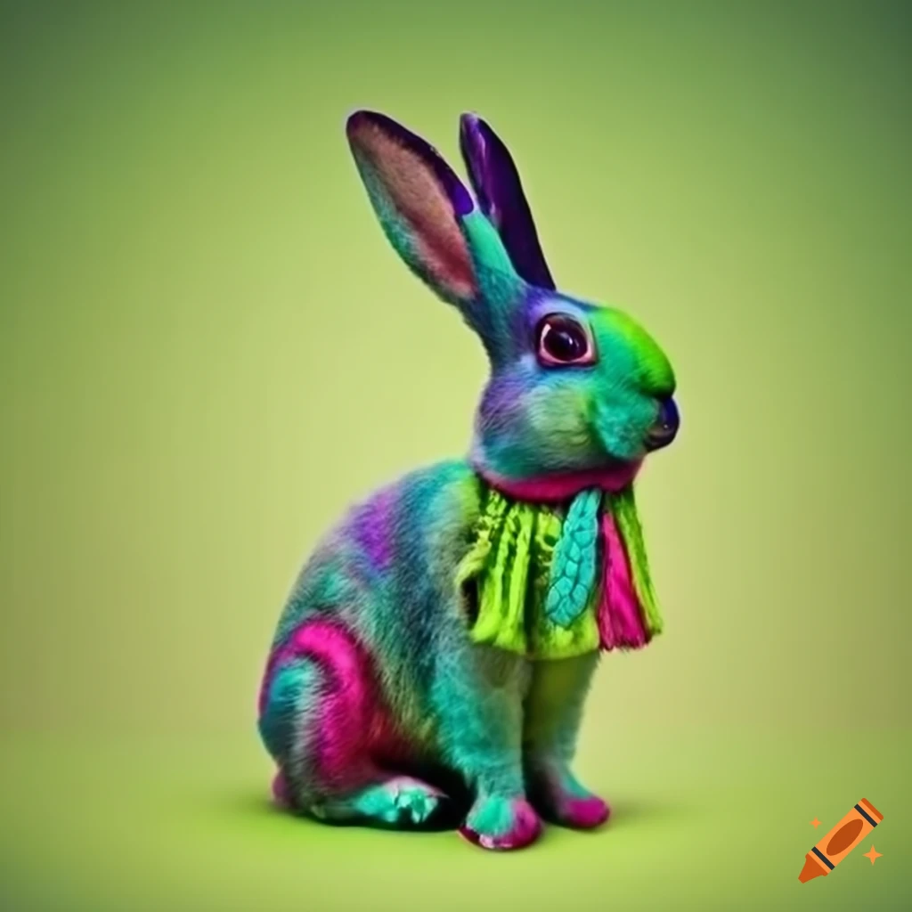 Colorful rabbit with a green scarf