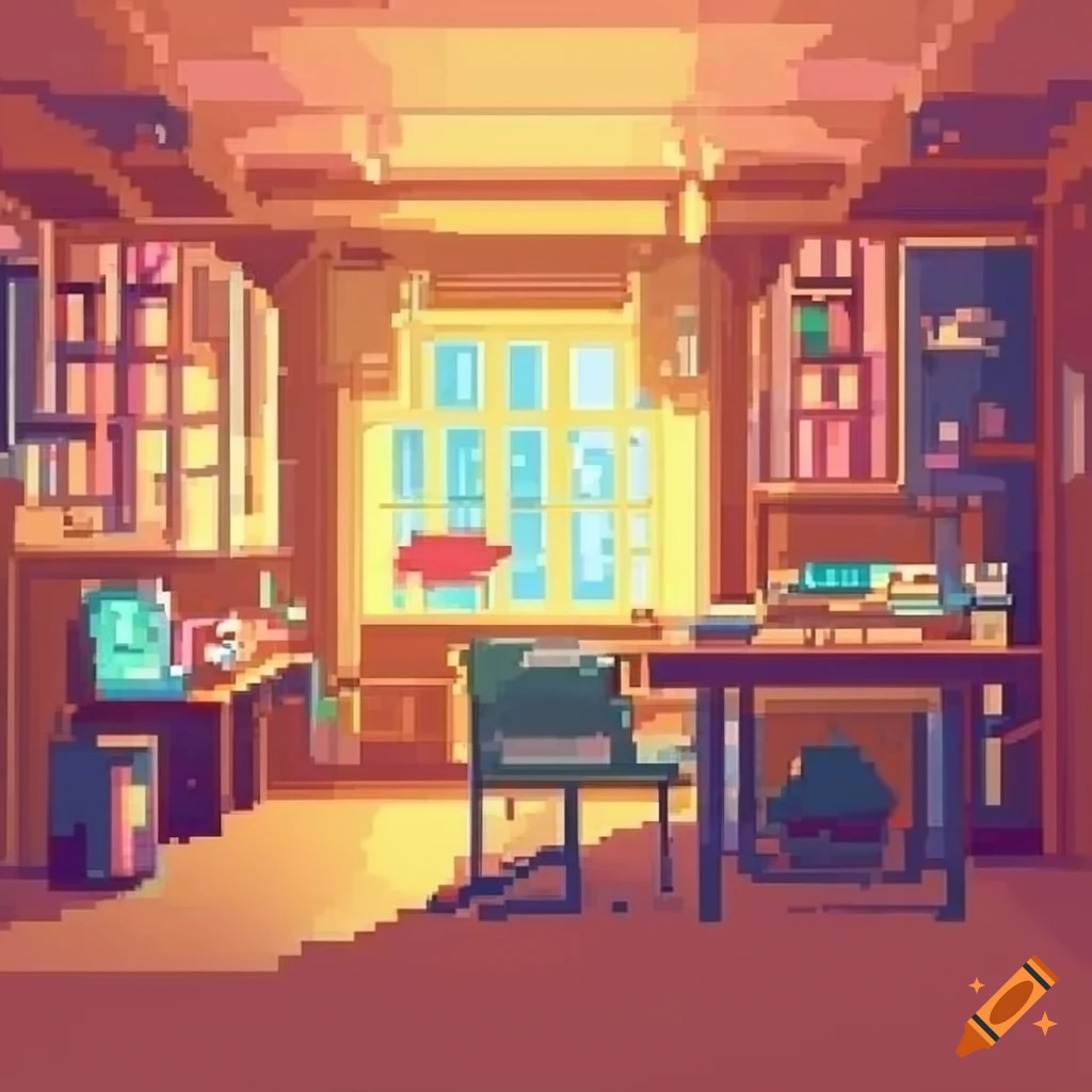 Pixelart representation of a student's room on Craiyon