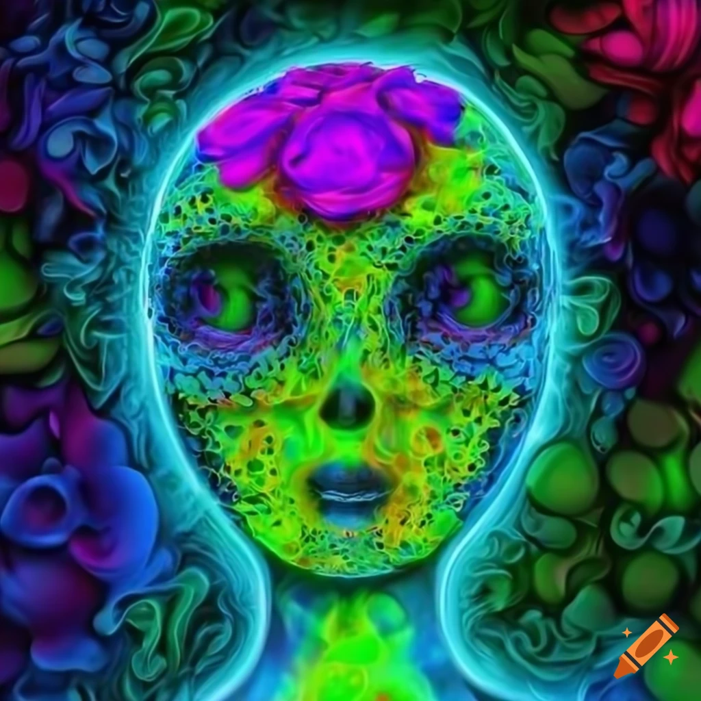 Colorful neon abstract artwork of a zen alien meditating on Craiyon
