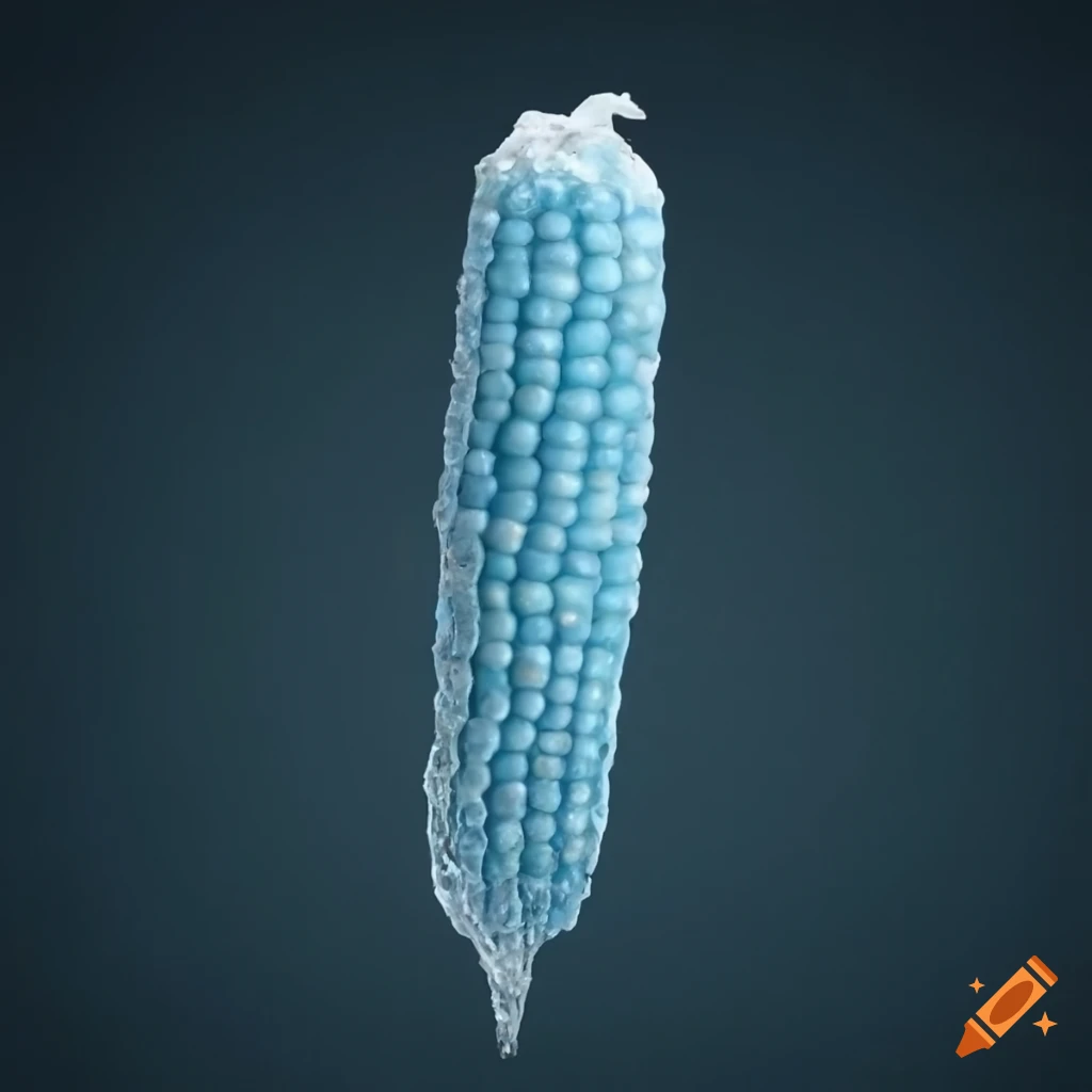Realistic image of a frozen blue corn cob on Craiyon