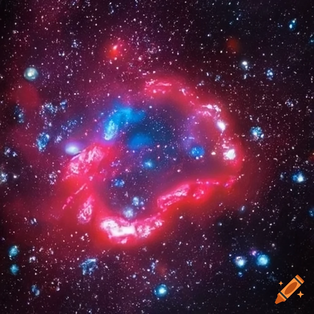 Red and cyan shiny gemstone in outer space on Craiyon