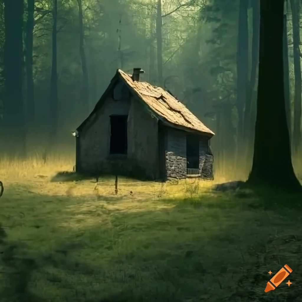 Image of a dilapidated medieval house in a forest on Craiyon