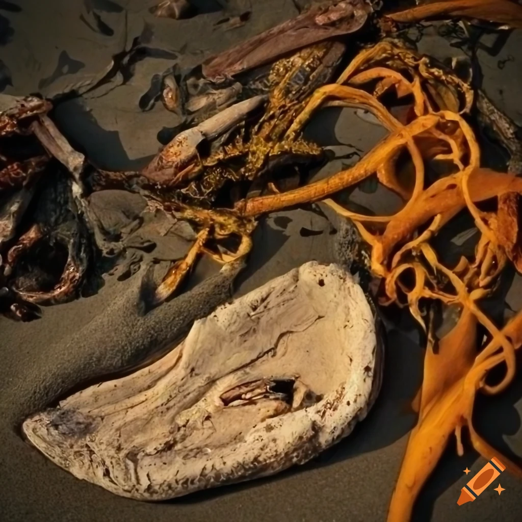 Sculpted still life artwork on a windswept beach on Craiyon