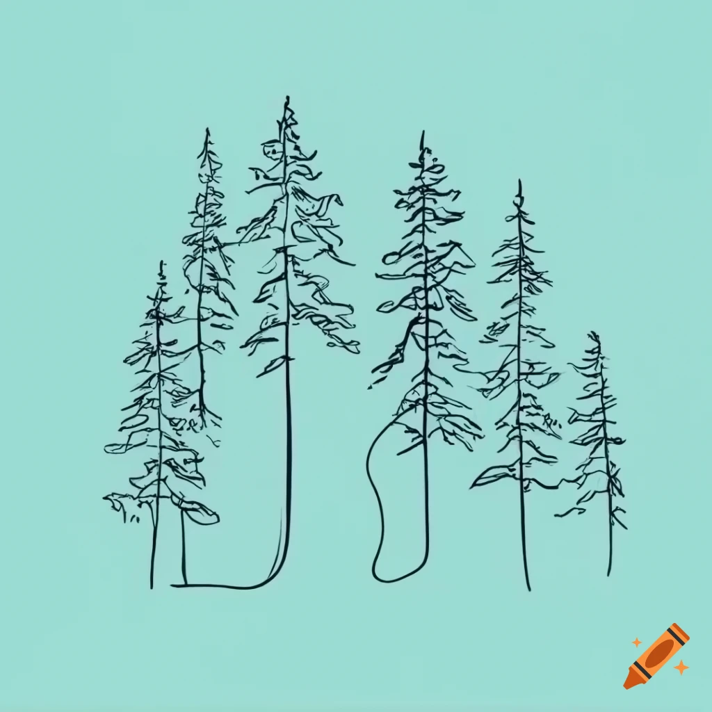 One-line drawing of a dense forest