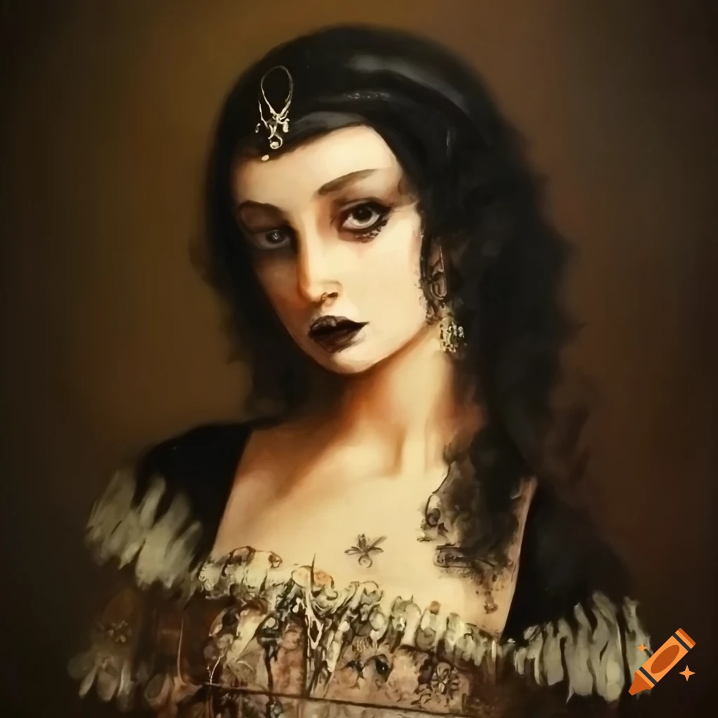 Old painting of a young goth queen on Craiyon