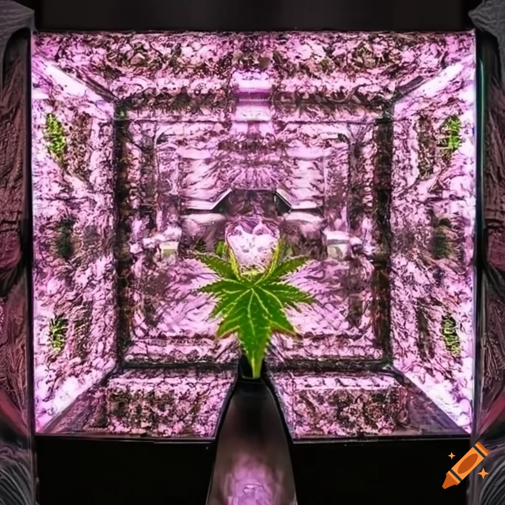 Mirrored infinity cube grow box with cannabis plant on Craiyon