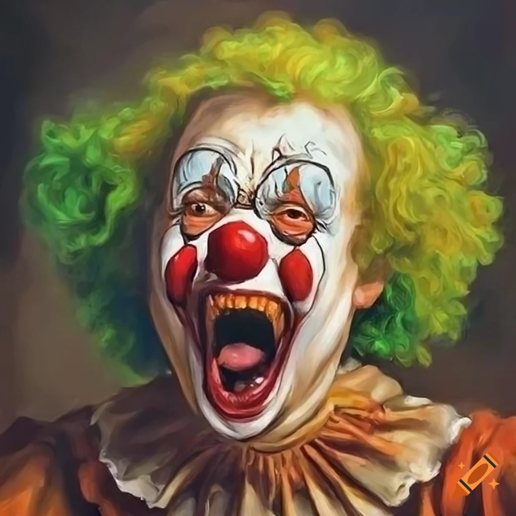 Portrait Of A Terrified Clown With Green Hair On Craiyon