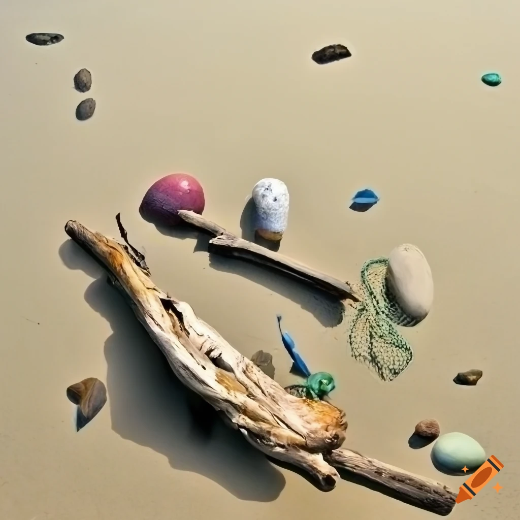 Sculpted still life artwork on a beach on Craiyon