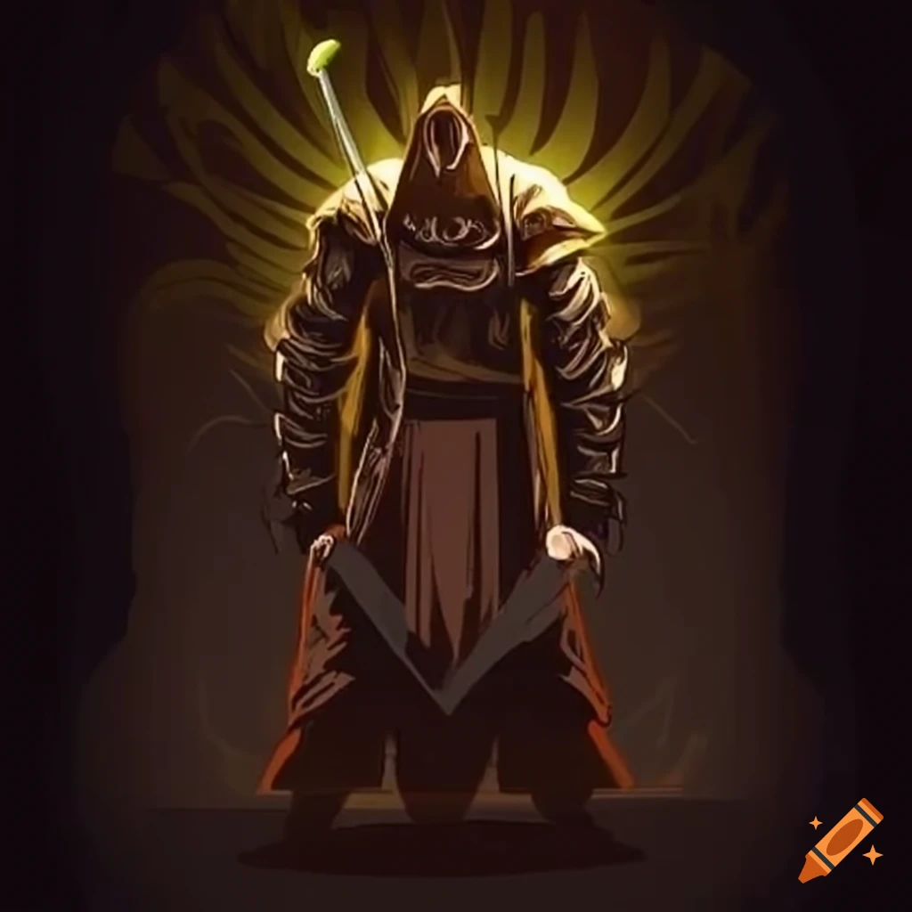 Illustration of a one-eyed warrior with an electrifying sword