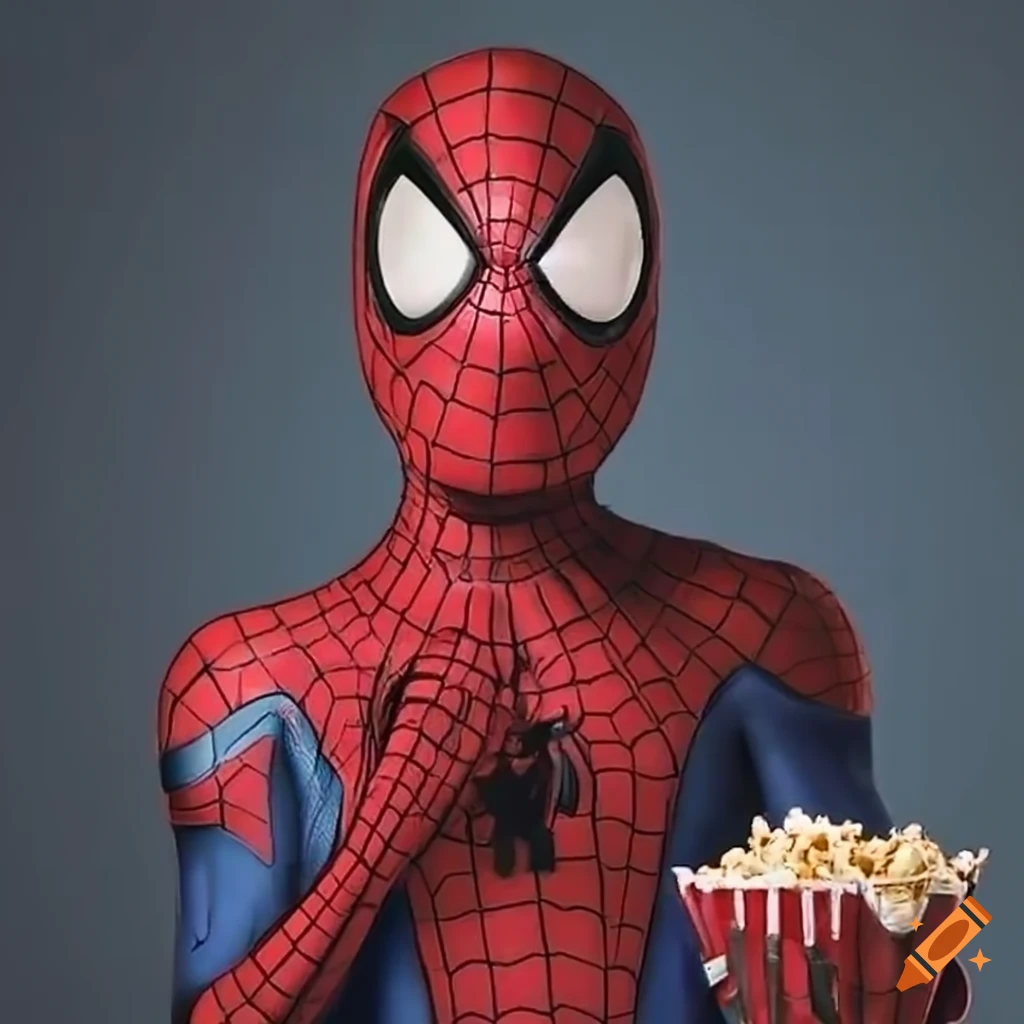 Spider-Man enjoying popcorn on Craiyon