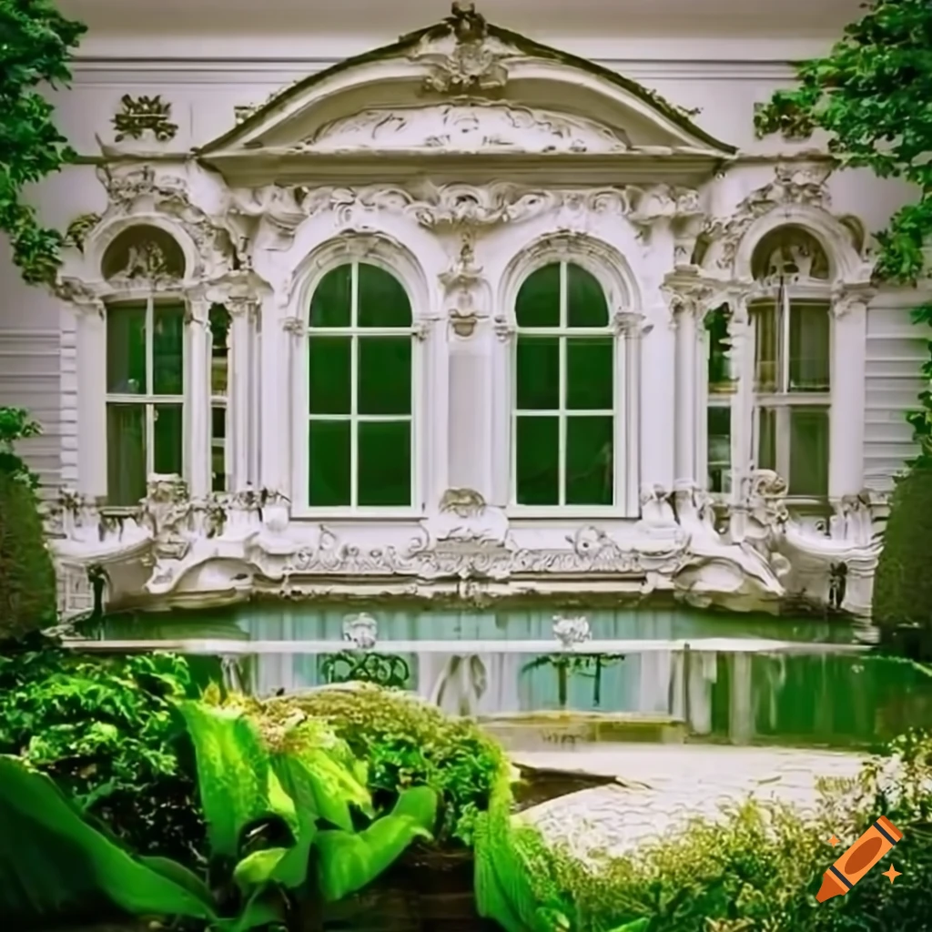 Luxurious rococo stairway in a beautiful garden on Craiyon