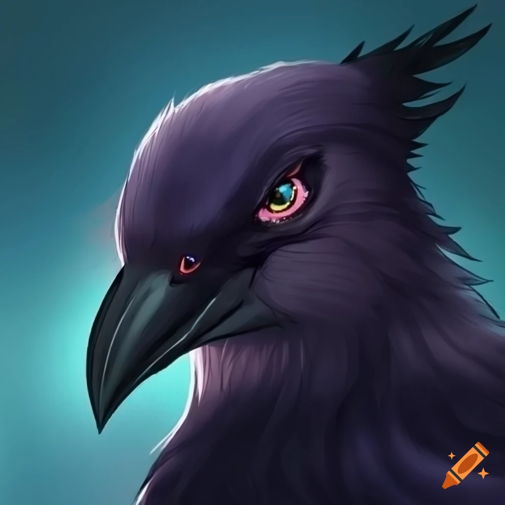 Digital art of a crow fursona on Craiyon