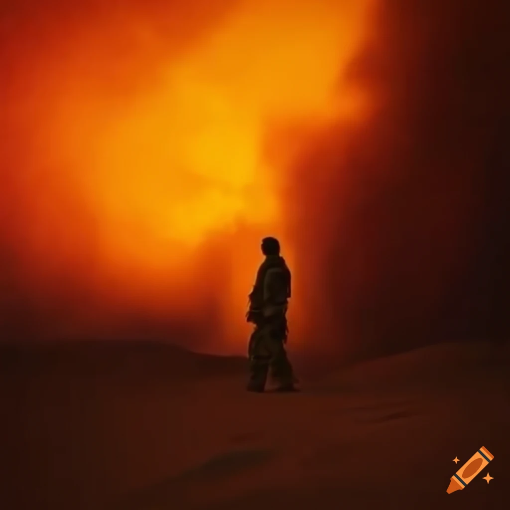 Russian soldier walking alone in a desert on Craiyon