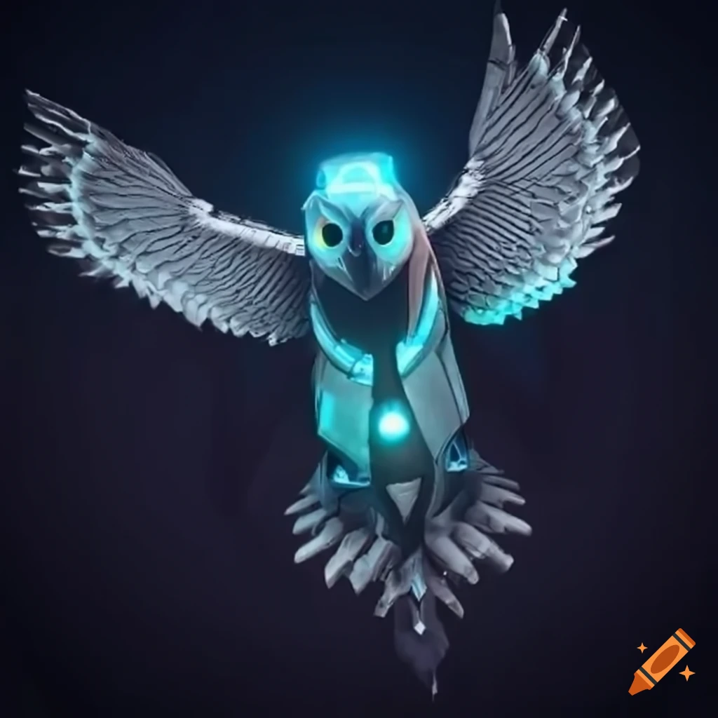 Futuristic owl-inspired machine in a video game