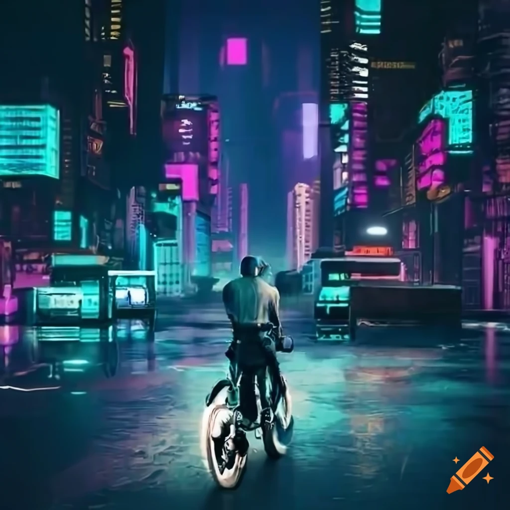 Synthwave cyclist in a blade runner-inspired setting on Craiyon