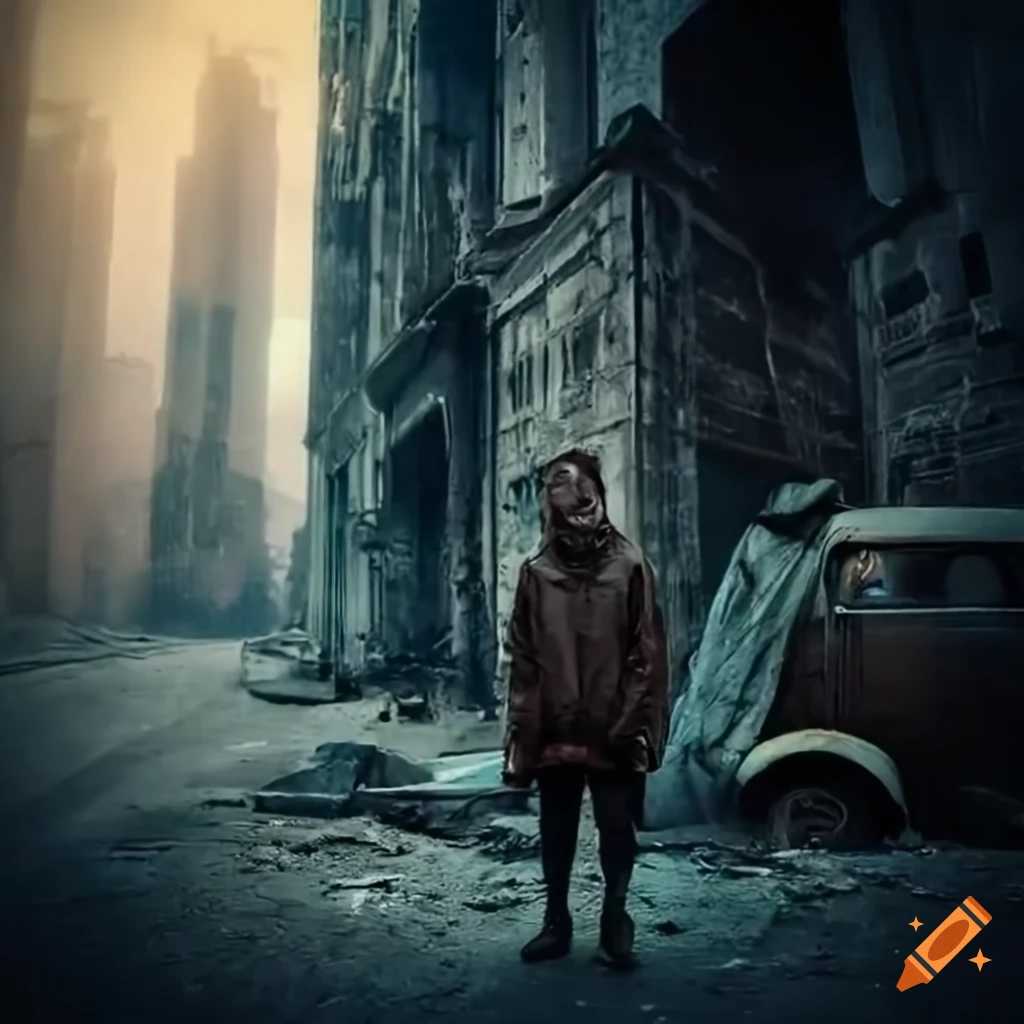 Scavenger in a post-apocalyptic city ruin on Craiyon