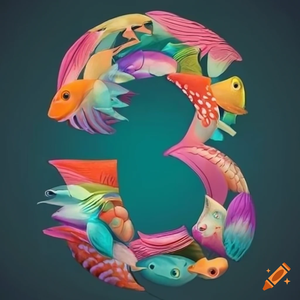 Colorful fishes forming the number 9 on Craiyon