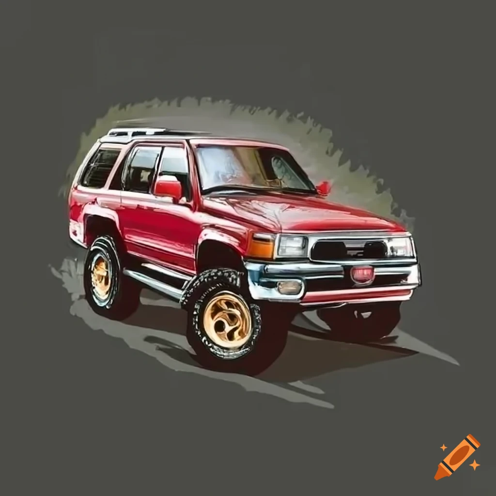Classic red 1997 toyota 4runner off-road vehicle with black rim on Craiyon