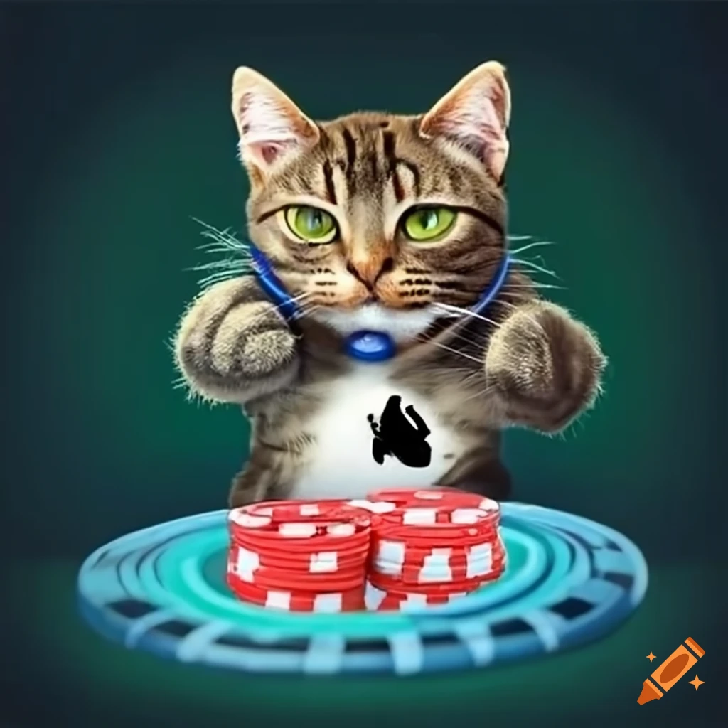 Cat playing poker on Craiyon