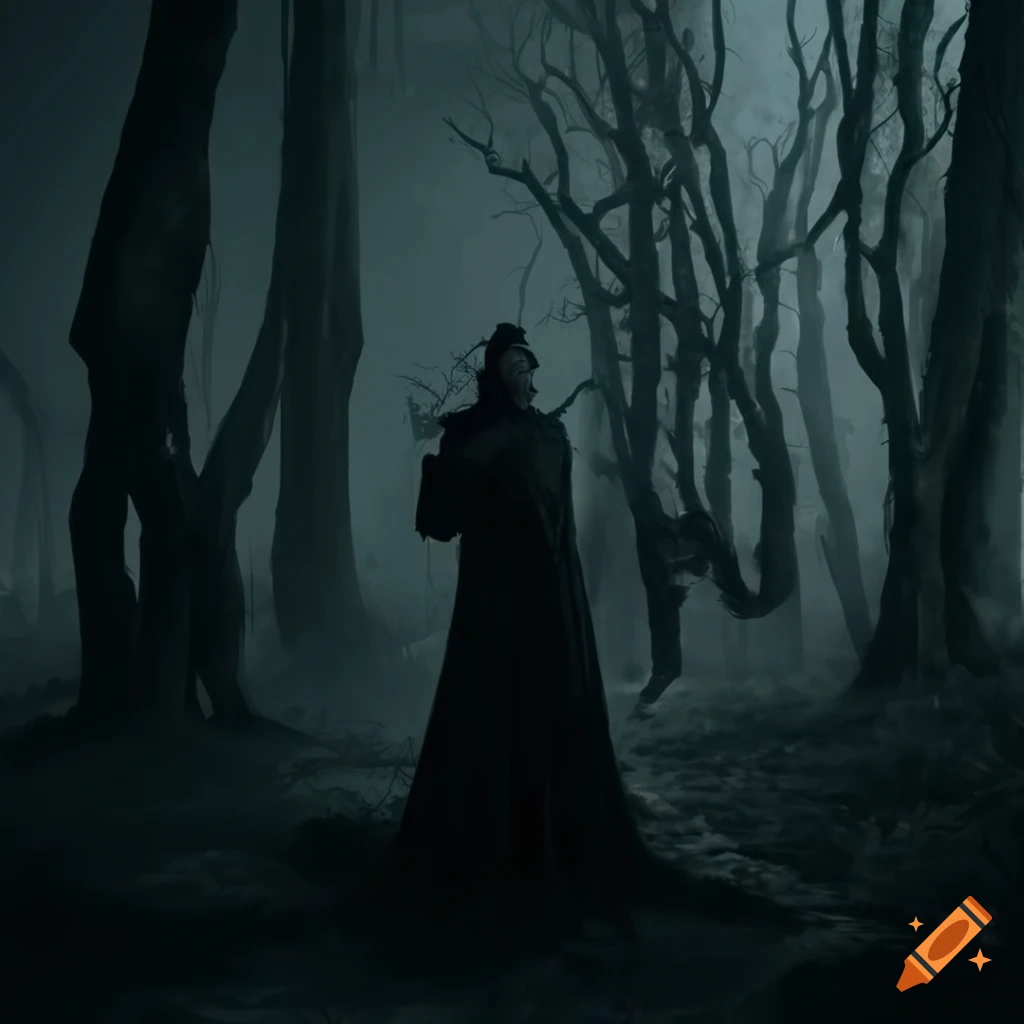 Detailed gothic scene in a thorny forest on Craiyon