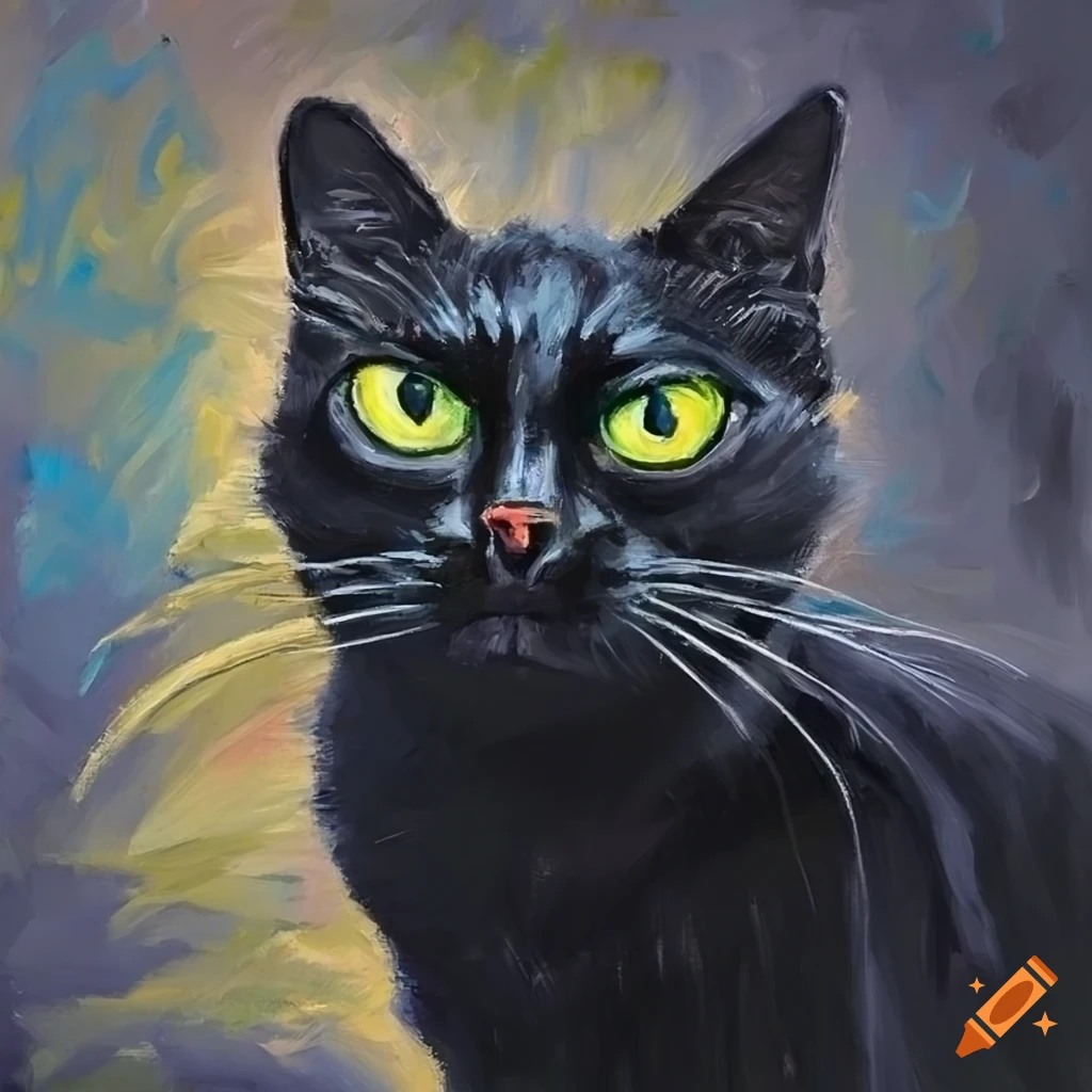 Impressionist painting of an angry black cat