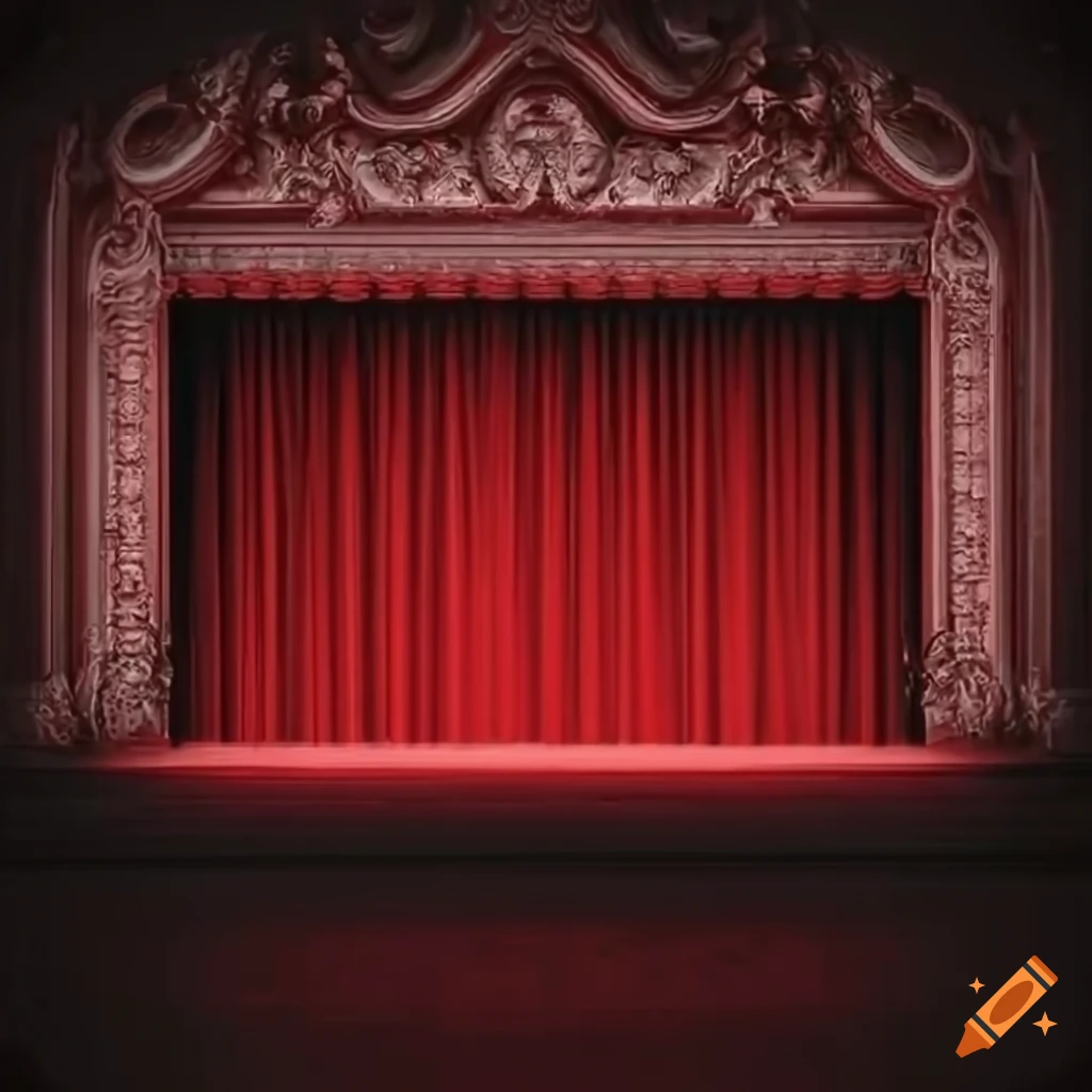 Realistic red stage of a theater on Craiyon