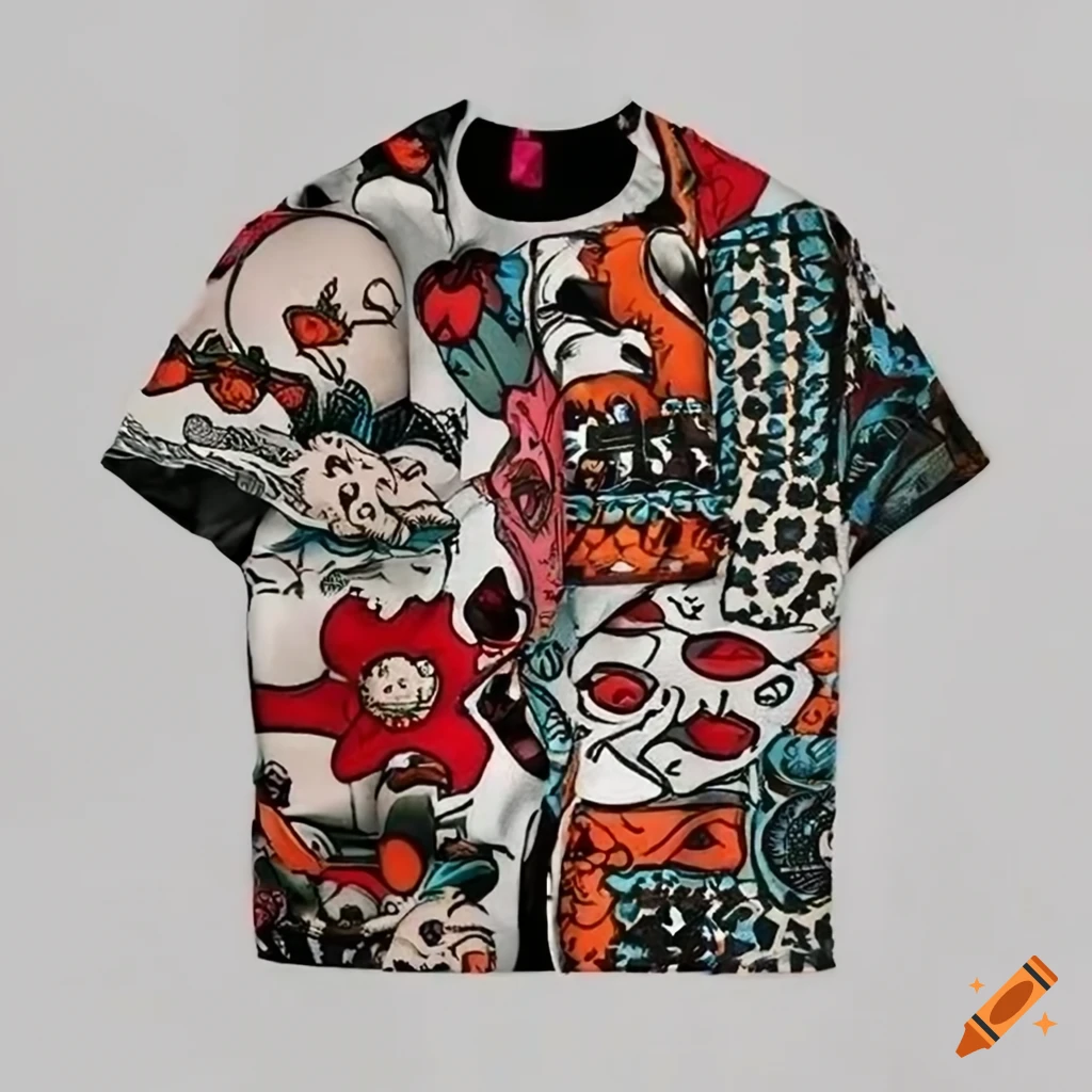 All over print t-shirt with american traditional patchwork tattoo design