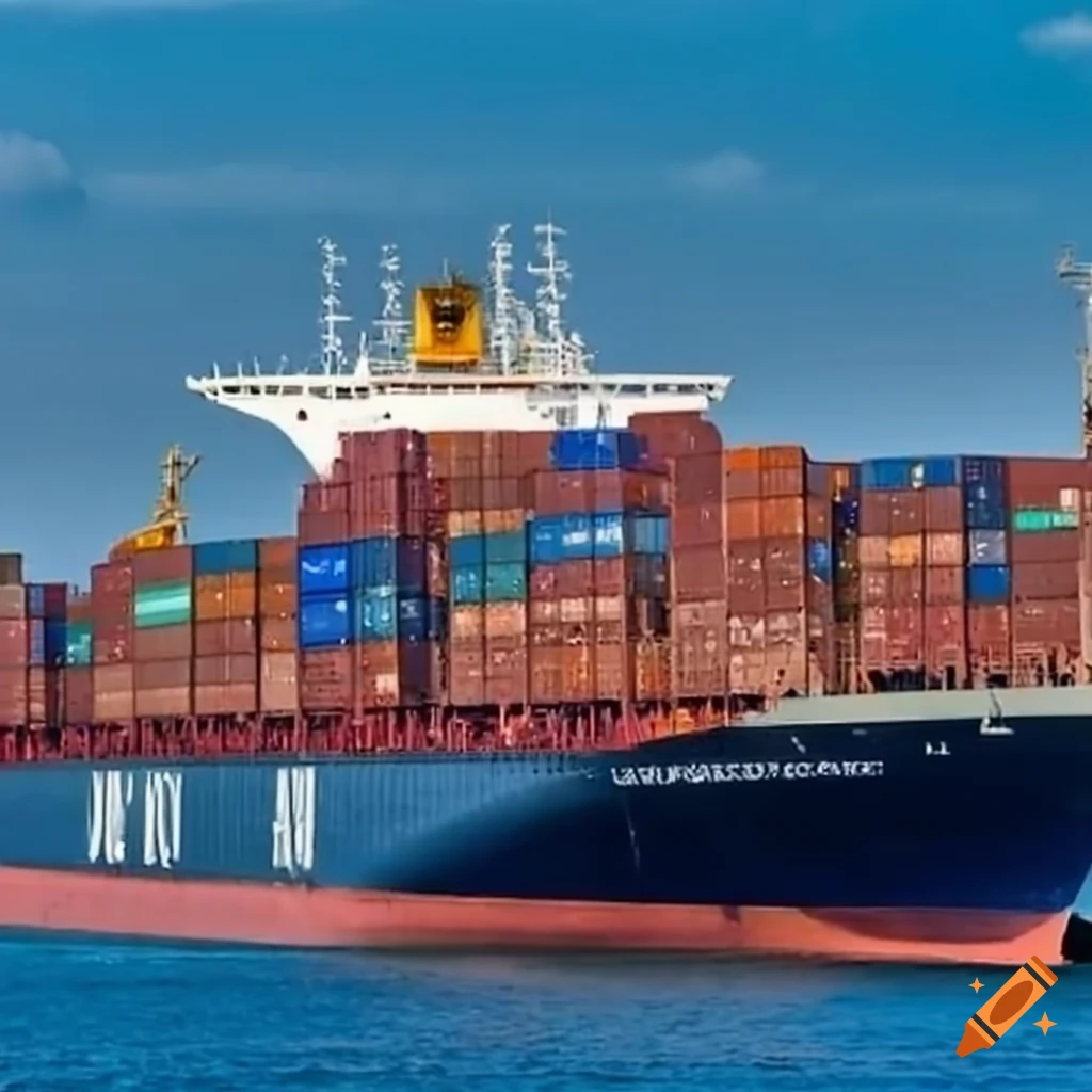 Container ship near a commercial port in thailand on Craiyon