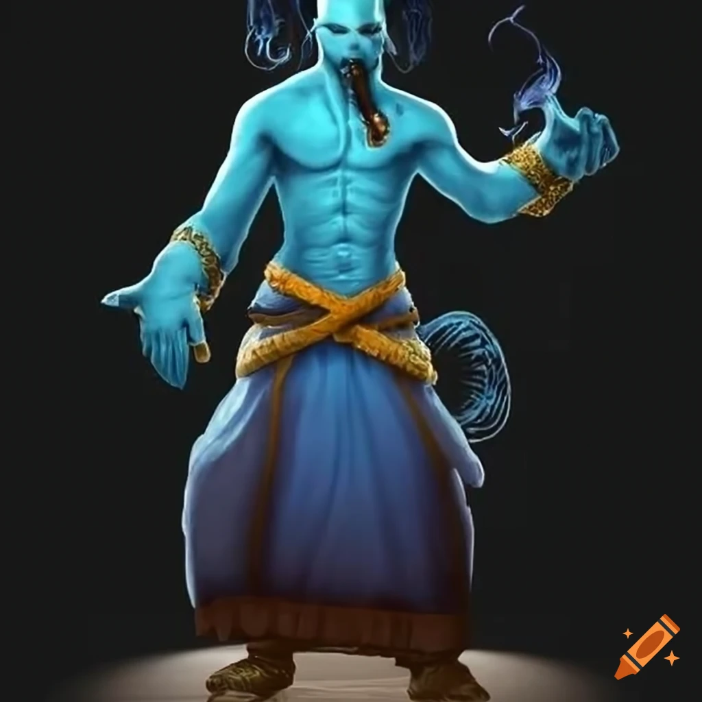 Artistic depiction of a blue slime monk with a beard on Craiyon