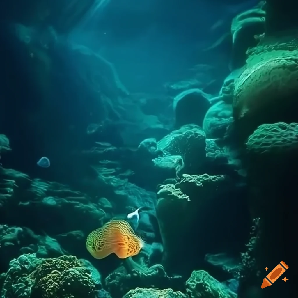 Deep underwater ocean ecosystem landscape on Craiyon