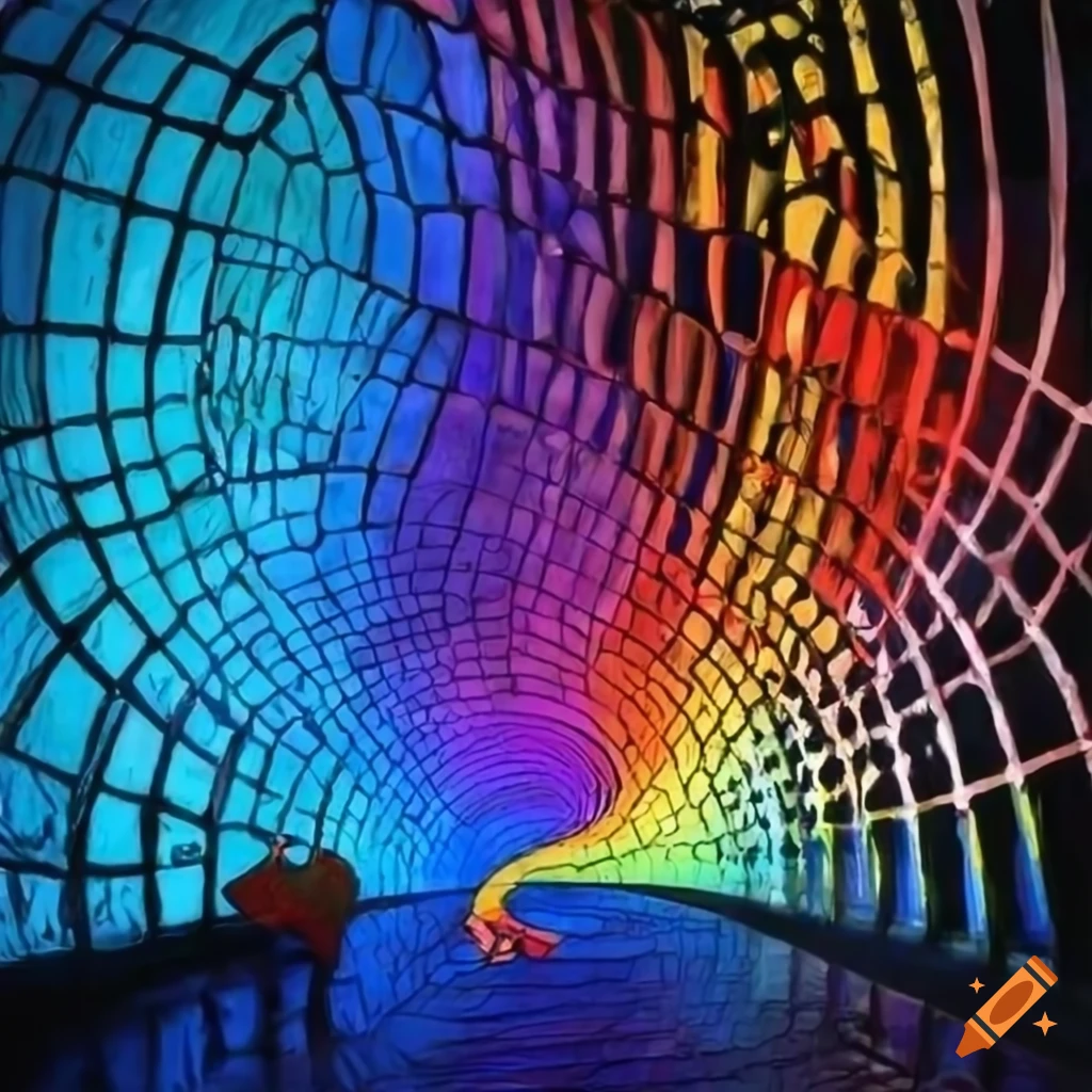 Colorful moebius drawing of sound waves in stained glass sculpture on ...