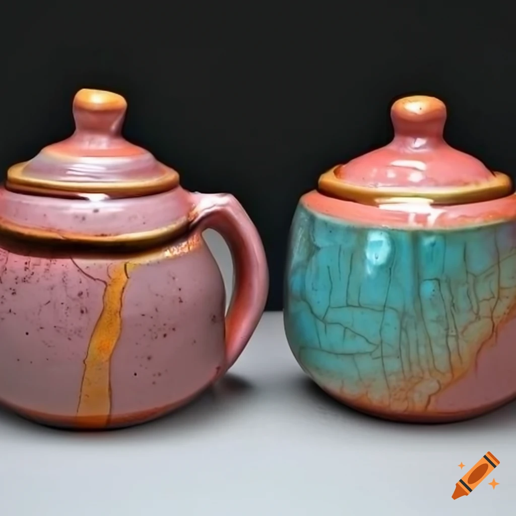 Unique ceramic pottery with vibrant colors and abstract designs on Craiyon