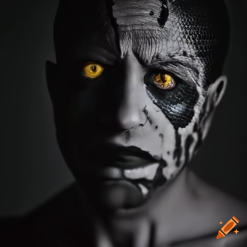 Profile of a tall vampire with snake-like skin on Craiyon