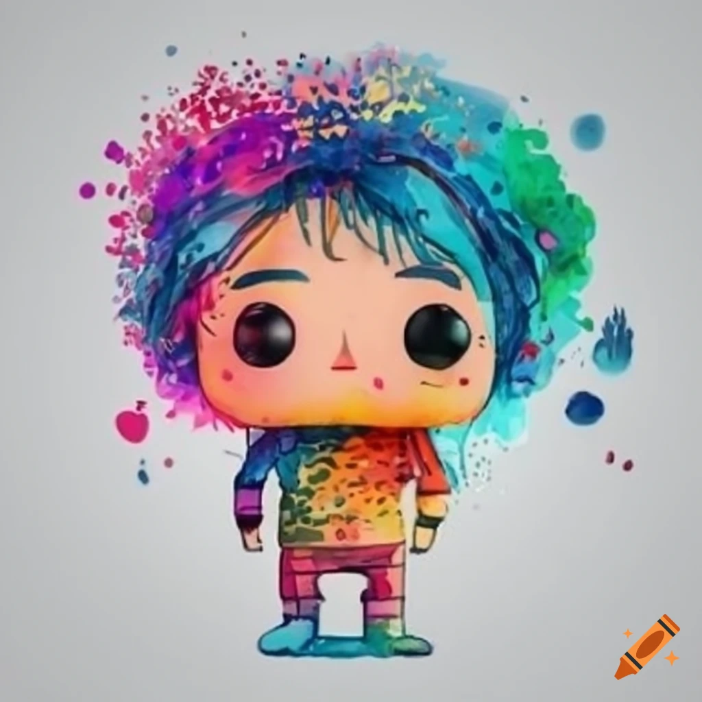 Watercolor painting of a family of 4 resembling funko pop figures on ...