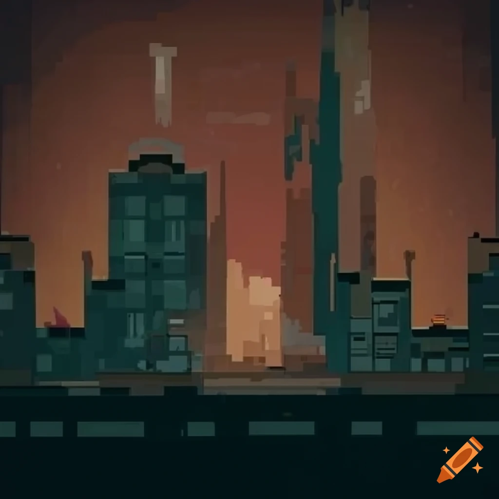 2D pixel art post-apocalyptic world background on Craiyon