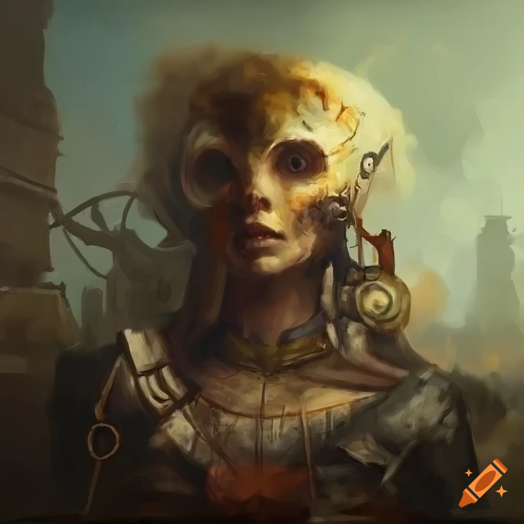 Dystopian steampunk fps horror game concept art on Craiyon